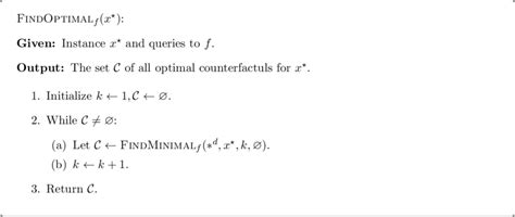 Algorithm For Finding Optimal Counterfactuals Using FindMinimal As Its