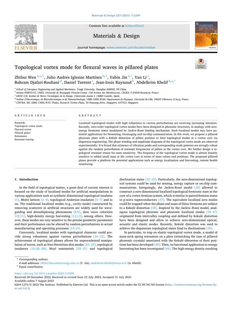 Pdf Topological Vortex Mode For Flexural Waves In Pillared Plates