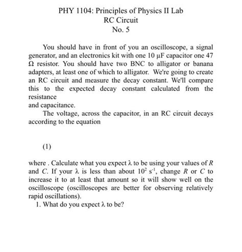 Solved PHY Principles Of Physics II Lab RC Circuit No Chegg Com