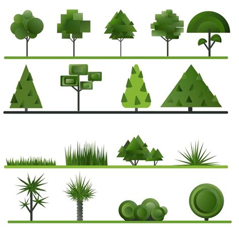 Premium Vector Set Of Abstract Trees Shrubs Grass On A White Background Vector Illustration
