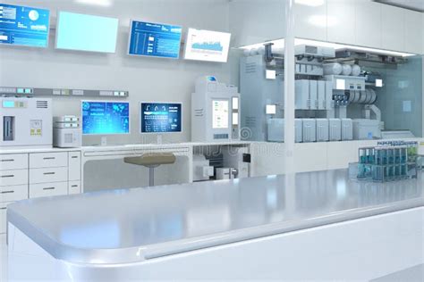 White Futuristic Digital Laboratory With Machine Computer Screen And