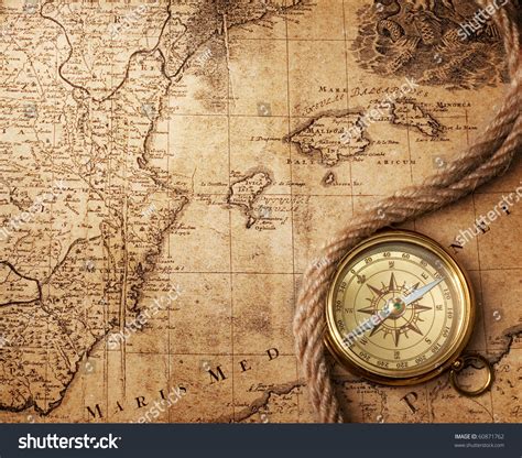 Old Compass On Vintage Map Stock Photo Edit Now