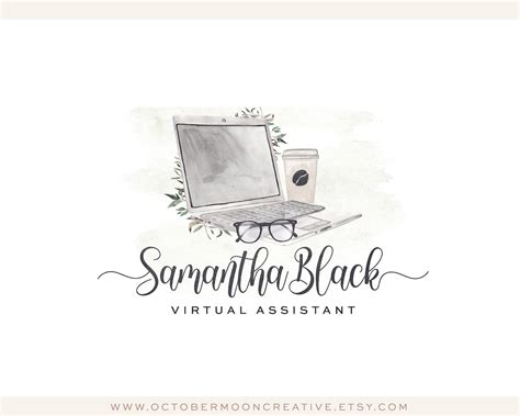 Laptop Logo Design Virtual Assistant Logo Author Logo Watercolor Copywriter Logo Editor Logo