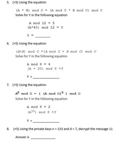 Solved 5 5 Using The Equation A B Mod C A Mod C