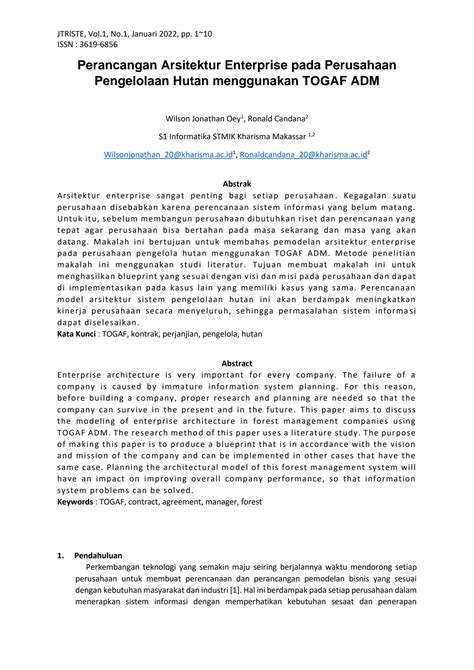 Solution Perancangan Arsitektur Enterprise Pada Perusahaan Pengelolaan Hutan Menggunakan Togaf