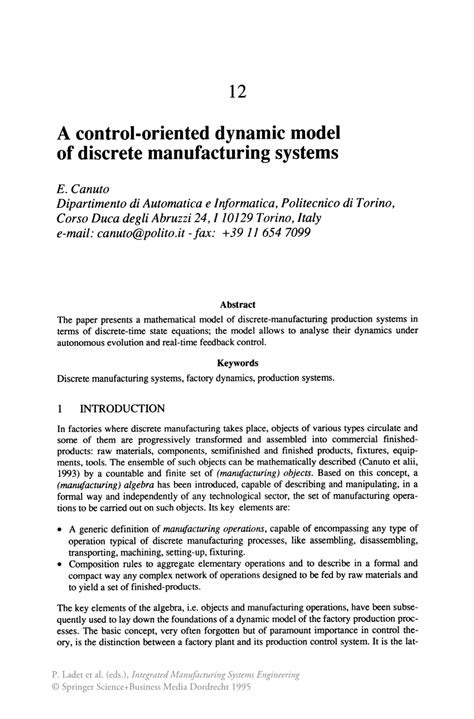 Pdf A Control Oriented Dynamic Model Of Discrete Manufacturing Systems