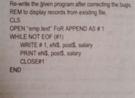 Re Write The Given Program After Correcting The Bugs Rem To Display Reco