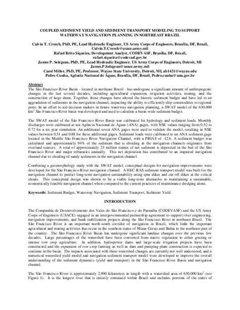Pdf Coupled Sediment Yield And Sediment Transport Modeling To Support Waterway Navigation