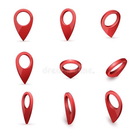 Glossy Red Realistic Modern Map Pointers Vector Set In Various Angles Stock Vector