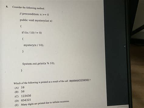 Solved Consider The Following Method Precondition Chegg