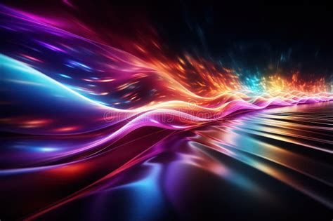 Abstract Psychedelic Futuristic Dark Background With Dark Magenta And Blue Light Waves By