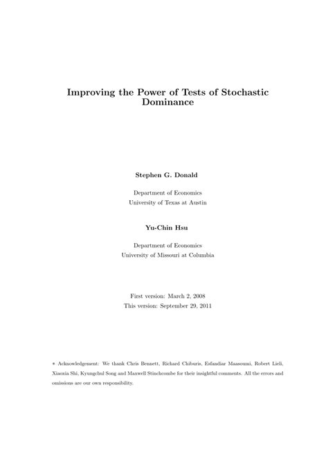 Pdf Improving The Power Of Tests Of Stochastic Dominance
