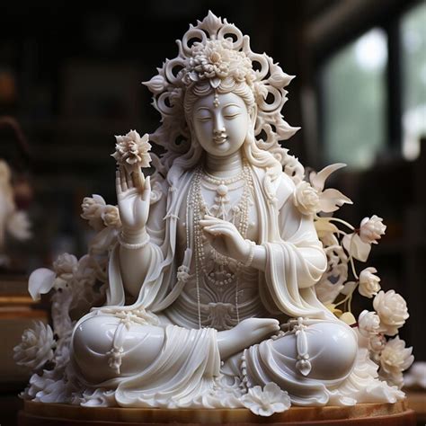 Premium Ai Image There Is A Statue Of A Woman Sitting On A Table Generative Ai