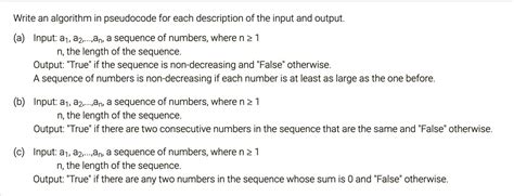 Solved Write An Algorithm In Pseudocode For Each Description Of The