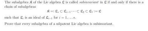 Solved The Subalgebra K Of The Lie Algebra L Is Called Chegg Com