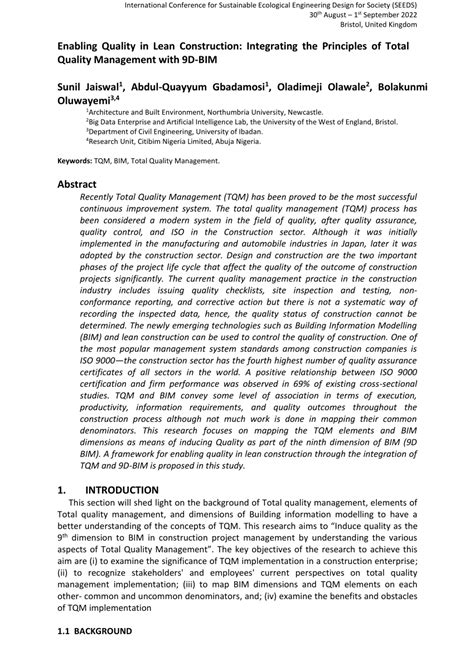 Pdf Enabling Quality In Lean Construction Integrating The Principles