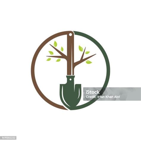 삽 나무 벡터 로고 디자인 녹색 정원 환경 로고 디자인 템플릿 로고에 대한 스톡 벡터 아트 및 기타 이미지 로고 삽 개념 Istock