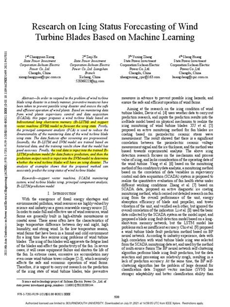 Research On Icing Status Forecasting Of Wind Turbine Blades Based On Machine Learning Pdf