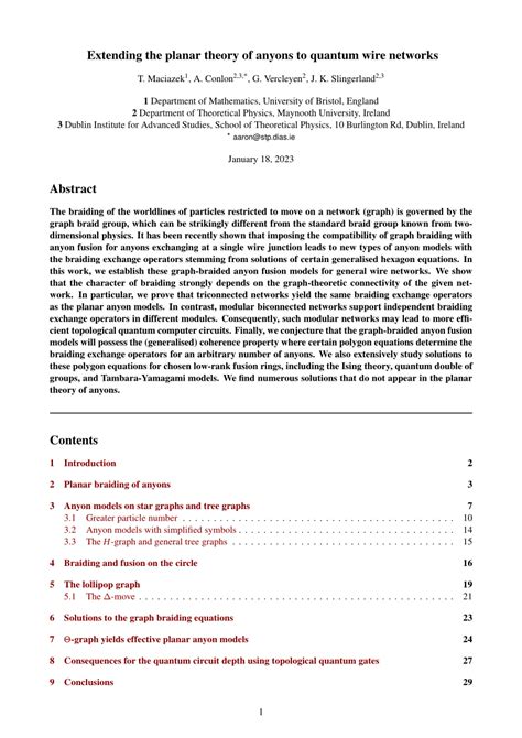 Pdf Extending The Planar Theory Of Anyons To Quantum Wire Networks