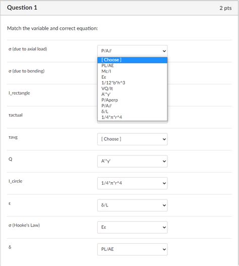 Solved Question Pts Match The Variable And Correct Chegg