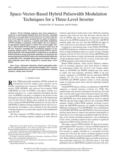 Pdf Space Vector Based Hybrid Pulsewidth Modulation Techniques For A Three Level Inverter