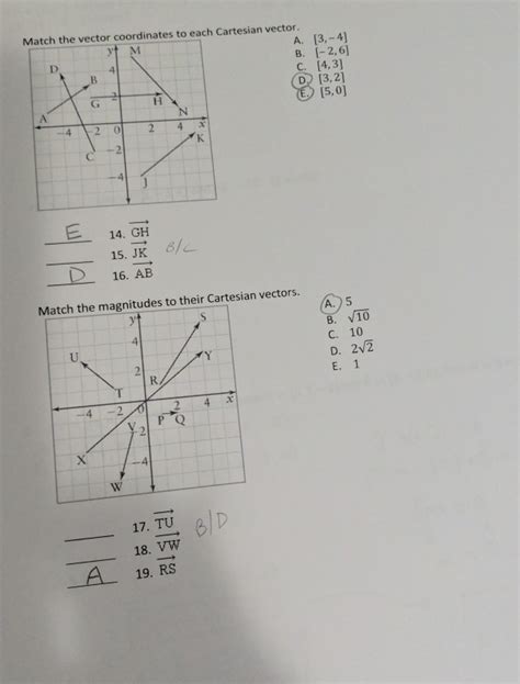 solved match the vector coordinates to each cartesian