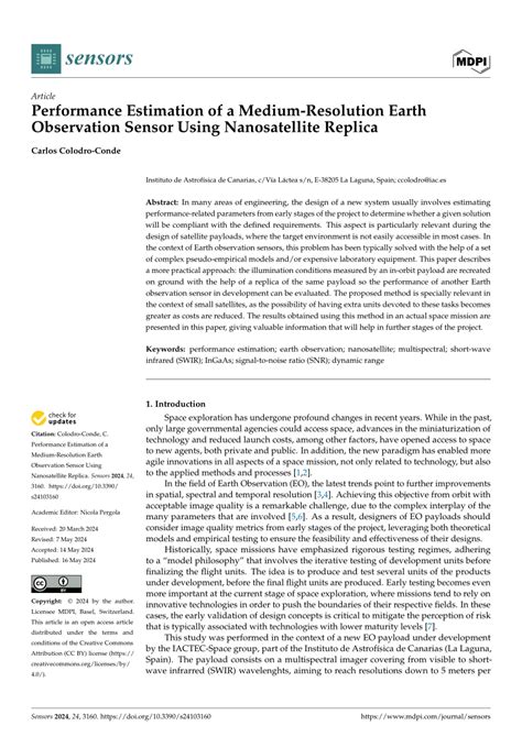 Pdf Performance Estimation Of A Medium Resolution Earth Observation Sensor Using Nanosatellite