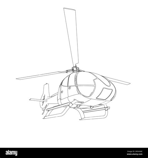 Helicopter Outline From Black Lines Isolated On White Background Perspective View Vector