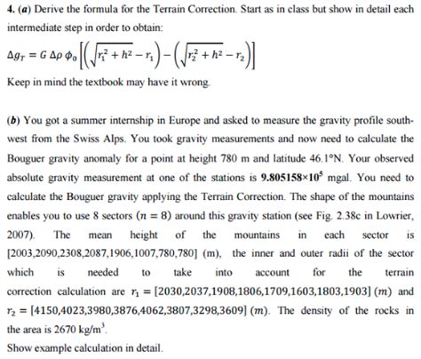 Solved Derive The Formula For The Terrain Correction Start As In