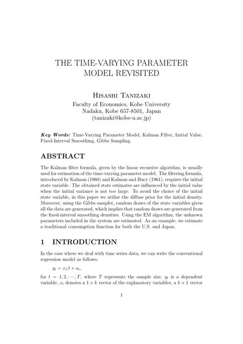 Pdf The Time Varying Parameter Model Revisited