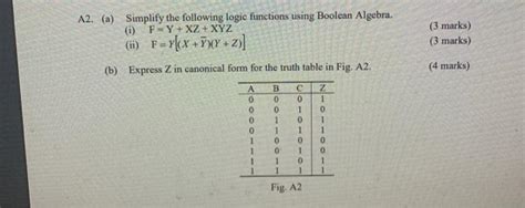 Solved A2 A Simplify The Following Logic Functions Using
