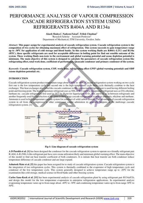 Pdf Performance Analysis Of Vapour Compression Cascade Refrigeration Using Refrigerants R404a