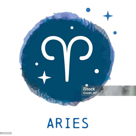 양자리 캡션이 있는 조디악 표지판 아이콘 벡터 진한 파란색 둥근 아이콘입니다 양자리에 대한 스톡 벡터 아트 및 기타 이미지