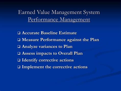 PPT EARNED VALUE MANAGEMENT SYSTEM A Project Performance Tool PowerPoint Presentation ID