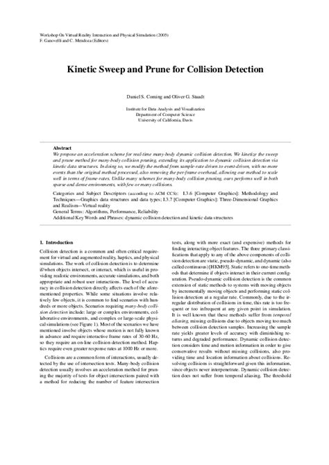 Pdf Kinetic Sweep And Prune For Collision Detection