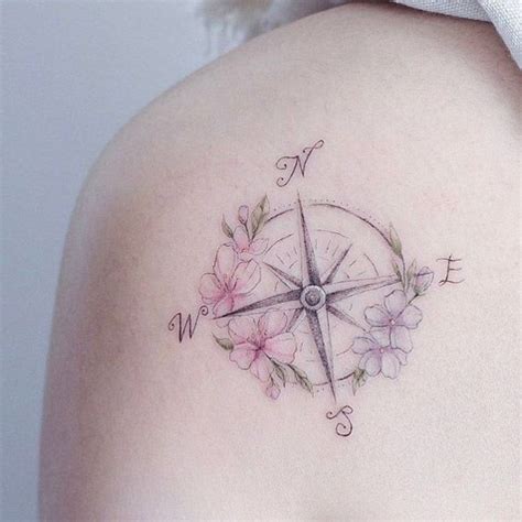 Elegant Floral Compass Tattoo By Mini Lau Compass Tattoo Compass
