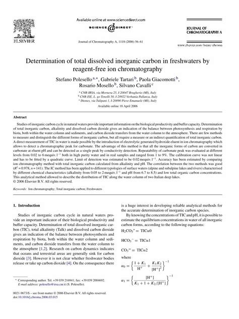 Pdf Determination Of Total Dissolved Inorganic Carbon In