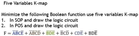 solved five variables k map minimize the following boolean function