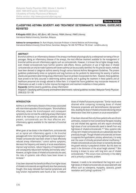 Pdf Classifying Asthma Severity And Treatment Determinants National
