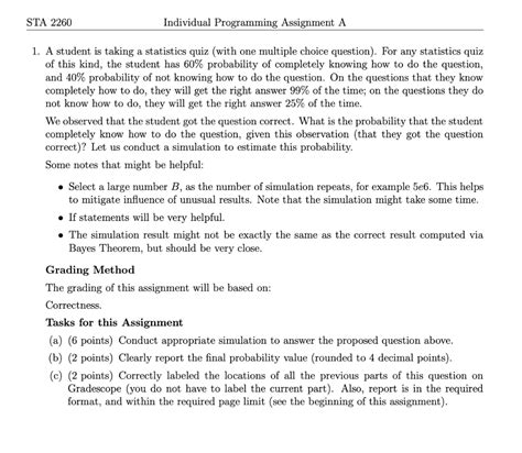Solved A Student Is Taking A Statistics Quiz With One Chegg