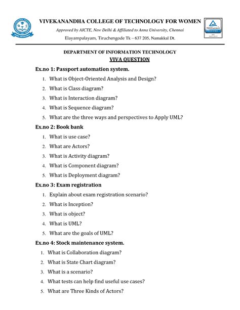 Viva Question Viva Qp Vivekanandha College Of Technology For Women