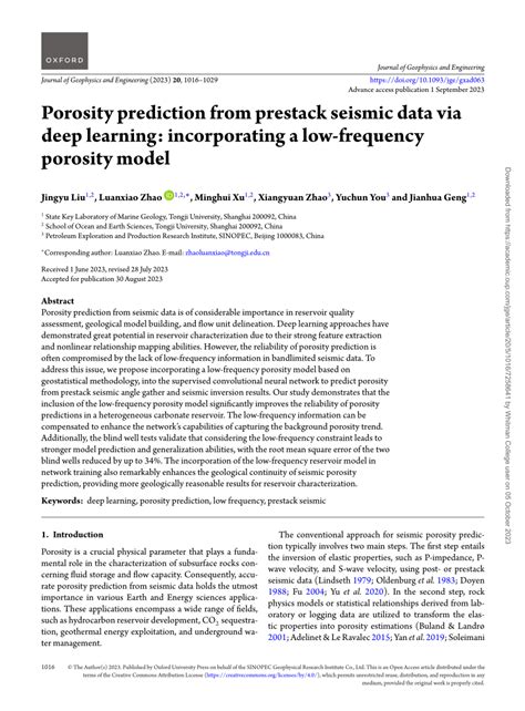 Pdf Porosity Prediction From Prestack Seismic Data Via Deep Learning Incorporating A Low