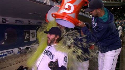 Kcsea Miley Gets Gatorade Bath After Shutout 04302016 Seattle