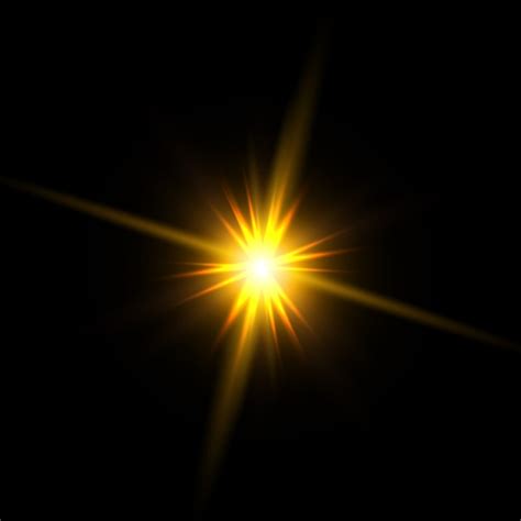노란 별 빛 렌즈 플레어 반짝이 태양 플래시 불꽃 프리미엄 벡터