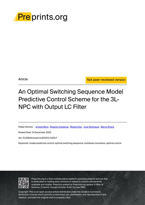 Pdf An Optimal Switching Sequence Model Predictive Control Scheme For