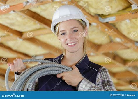 Portrait Female Builder Holding Cable Conduit Stock Image Image Of Portrait Female Builder Holding Cable Conduit Stock Image Image Of