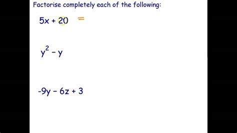 Factorising Using Common Factors 1 Youtube