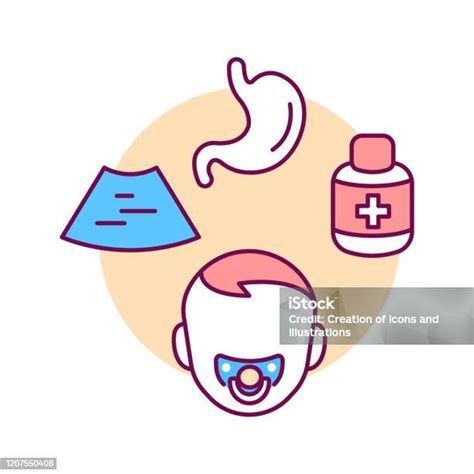 소아 위장병 색 선 아이콘입니다 어린이의 위장관을 검사하고 치료하십시오 웹 페이지 모바일 앱 프로모션에 대한 픽토그램 Ui Ux Gui 디자인 요소입니다 개념에 대한 스톡