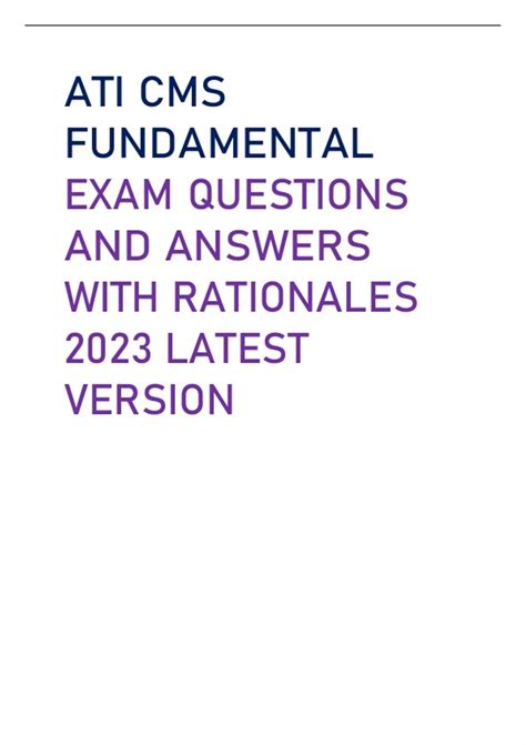 Ati Cms Fundamental Exam Questions And Answers With Rationales 2023 Latest Version Ati Cms