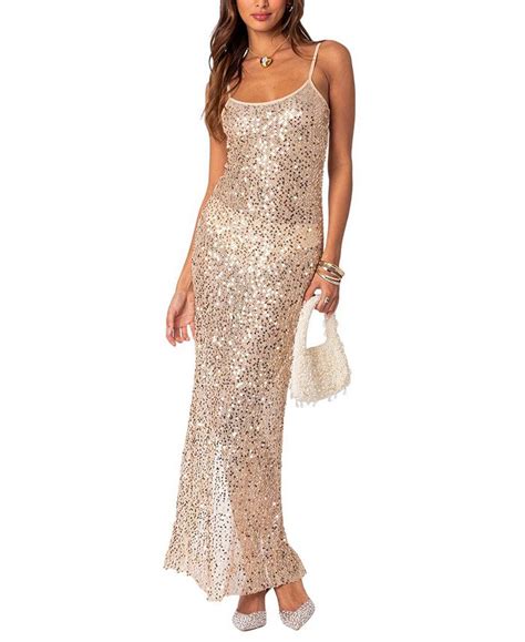 Sequin Sheer Mesh Maxi Dress